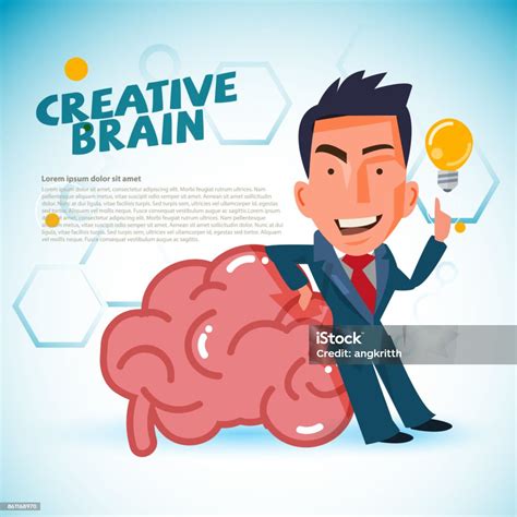 똑똑한 사람 거 대 한 두뇌 옆에 서까지 영리 하 고 창조적인 두뇌와 아이디어 개념 문자벡터 일러스트 레이 션 기업 재무와 산업에 대한 스톡 벡터 아트 및 기타 이미지