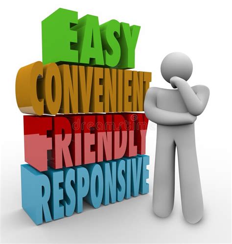 Easy Convenient Friendly Responsive Thinker 3d Words Stock Illustration