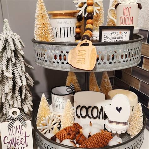 Rustic White Washed Wood Riser Small Tiered Tray Riser Farmhouse Decor Small Riser Small