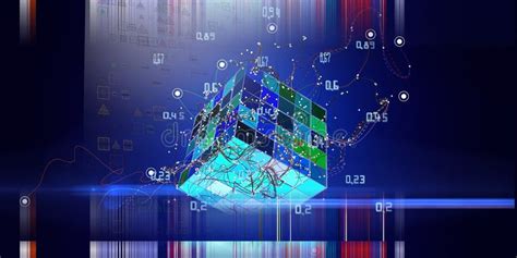 Abstract Technology Background With Lines Connecting Dots Of Poly Cube And Blurred Lines Big