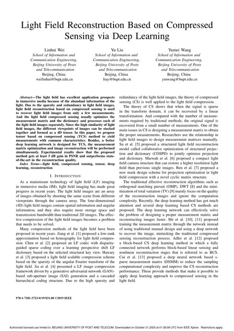 Pdf Light Field Reconstruction Based On Compressed Sensing Via Deep Learning