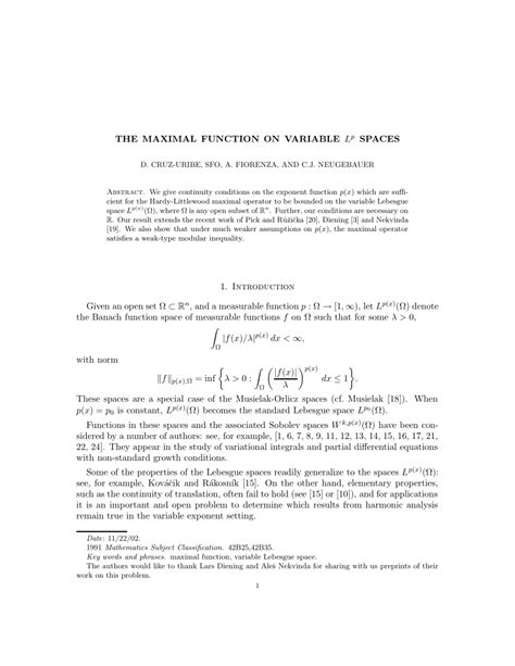 Pdf The Hardy Littlewood Maximal Operator On Variable L P Spaces