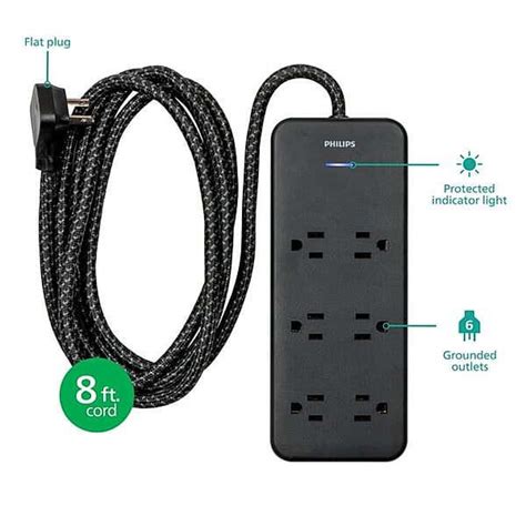 [walmart] 6 Outlet Philips Adapt Surge Protector Power Strip W 8ft