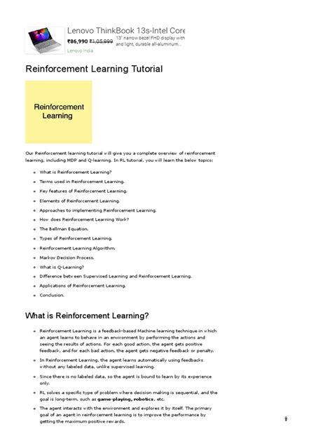Reinforcement Learning Tutorial Pdf Areas Of Computer Science