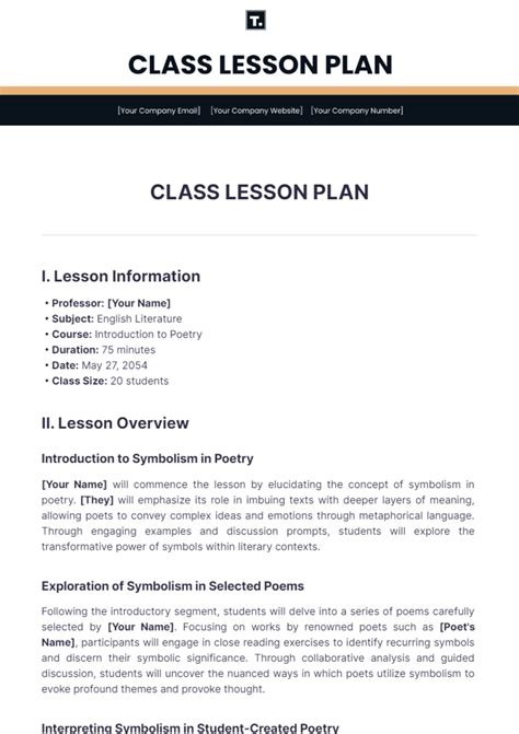 Free Class Lesson Plan Template To Edit Online