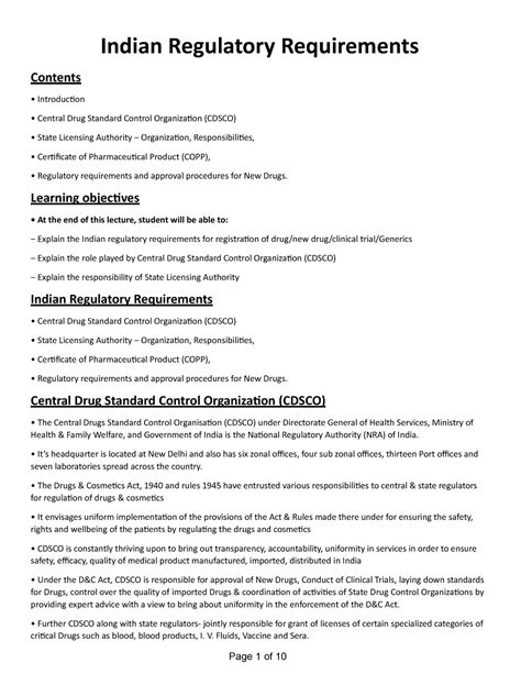 Chapter 6 Indian Regulatory Requirements Page 1 Of 10 Contents Indian Regulatory