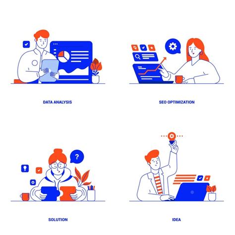 데이터 분석 서 최적화 솔루션 및 아이디어의 현대 평면 디자인 개념 프리미엄 벡터