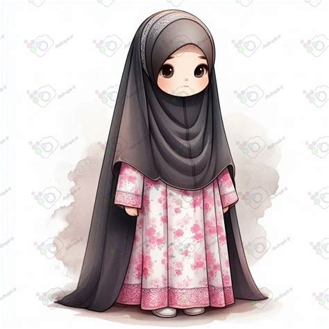 بک گراند کودکانه دختر ناز کوچولو با مقنعه و چادر مشکی و پیراهن گل گلی