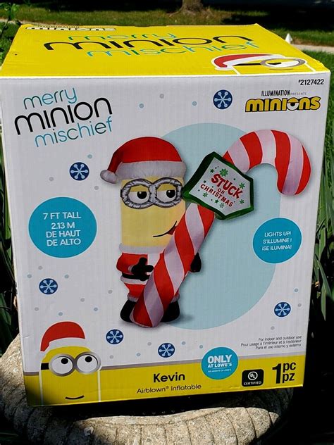 Gemmy 7 Ft Tall Airblown Inflatable Minions Kevin Stuck On Christmas
