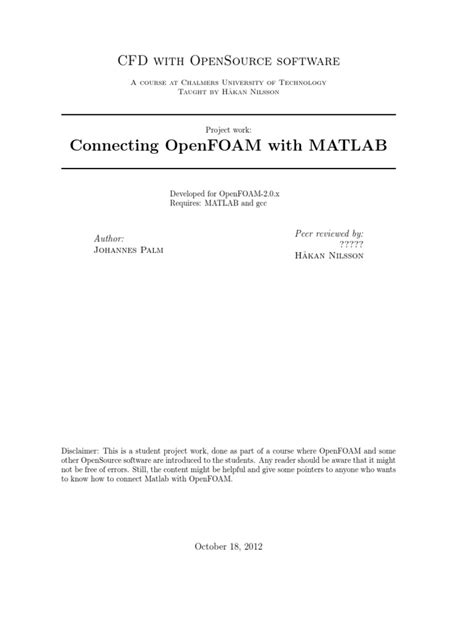 Connecting Matlab With Openfoam Jp Pdf Library Computing Matlab