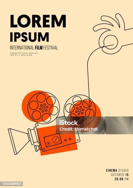 복고풍 필름 카메라 개요와 영화 및 영화 포스터 디자인 템플릿 배경 영화에 대한 스톡 벡터 아트 및 기타 이미지 영화 영화 산업 포스터 Istock
