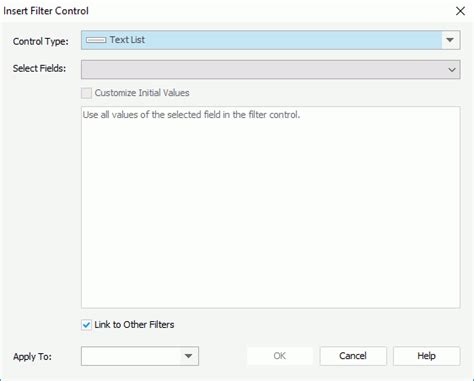 insert filter control dialog box logi analytics