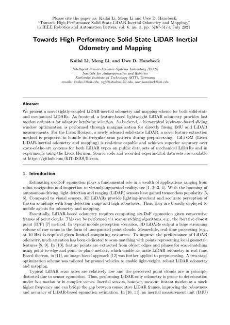 Pdf Towards High Performance Solid State Lidar Inertial Odometry And