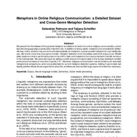 Metaphors In Online Religious Communication A Detailed Dataset And