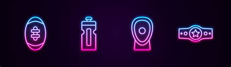 세트 라인 미식 축구 공 피트니스 셰이커 복싱 트레이닝 발과 벨트 빛나는 네온 아이콘 벡터 Championship에 대한 스톡 벡터 아트 및 기타 이미지 Istock