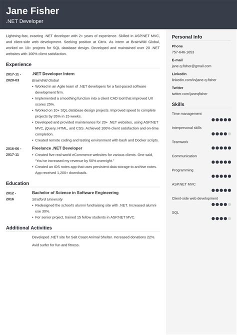 NET Developer Resume Samples Experienced Entry Level