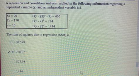 solved a regression and correlation analysis resulted in the