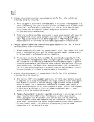 D Task Task D Task A Reflect On How Each Of The Following Aspects Contribute To