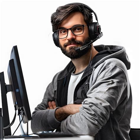 Confident Male Software Engineer Wearing Headphones And Glasses