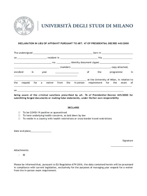 Fillable Online Declaration In Lieu Of Affidavit Pursuant To Art 47 Of Fax Email Print