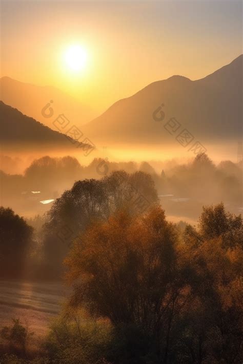 暖色调夕阳山景太阳上图片 包图网