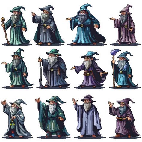 Premium Vector A Cloaked Wizard As A 16bit Video Game Sprite Sheet P
