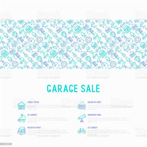 얇은 선 아이콘 창 고 세일 개념 간판 지구본 망원경 기타 롤러 안락의 자 도구 상자 축구공 배너 인쇄 매체 웹 페이지에 대 한 최신 벡터 일러스트 가격에 대한 스톡 벡터