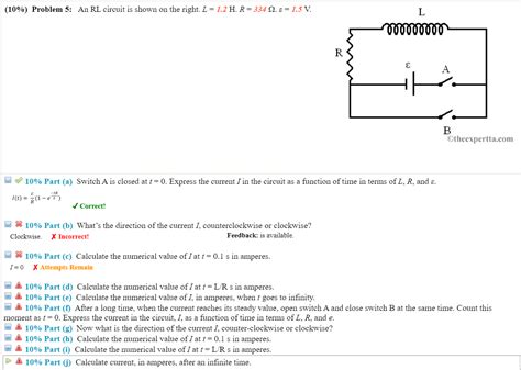 Solved 10 Problem 5 An RL Circuit Is Shown On The Right Chegg Com