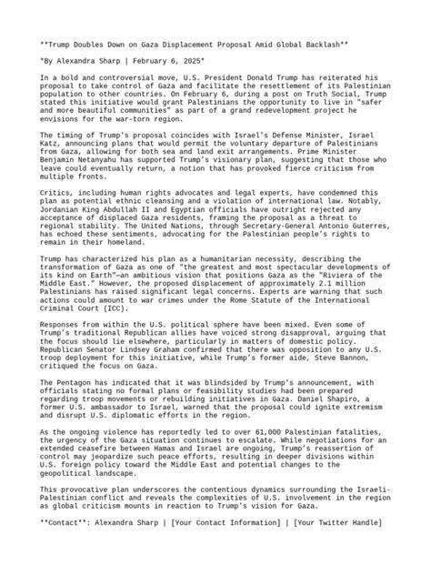 Trumps Gaza Plan Sparks Outrage Pdf Gaza Strip Israel