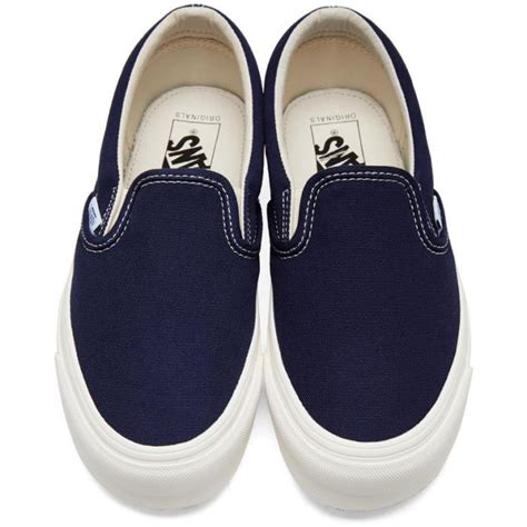 Vans Canvas Navy Og Classic Lx Slip On Sneakers In Blue For Men Lyst