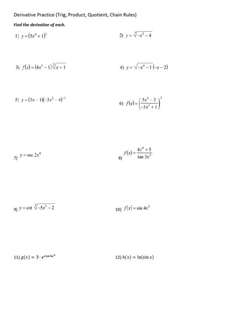 31 Derivative Practice With Chain Rule Assignment 1 Pdf