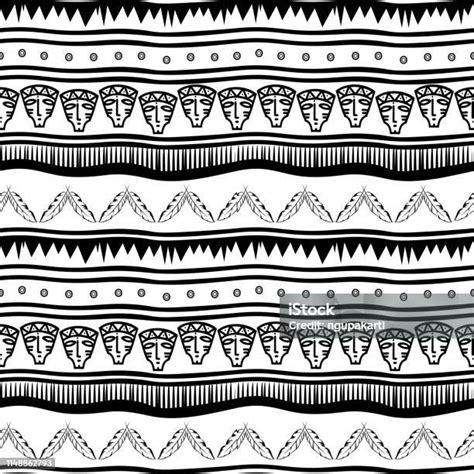 패션 섬유 인쇄 및 포장에 대 한 검은색과 흰색 색상 벡터 일러스트와 함께 고 대 마 야 부족 민족 완벽 한 패턴 0명에 대한 스톡 벡터 아트 및 기타 이미지 Istock