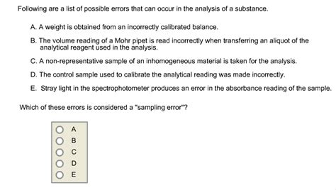Solved Following Are A List Of Possible Errors That Can
