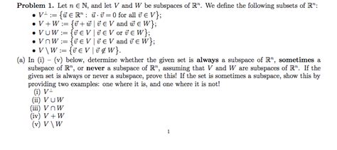 solved problem 1 let n en and let v and w be subspaces of