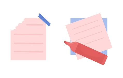 Memo Sheets And Marker Semi Flat Color Vector Object Marking Notes Editable Element Full