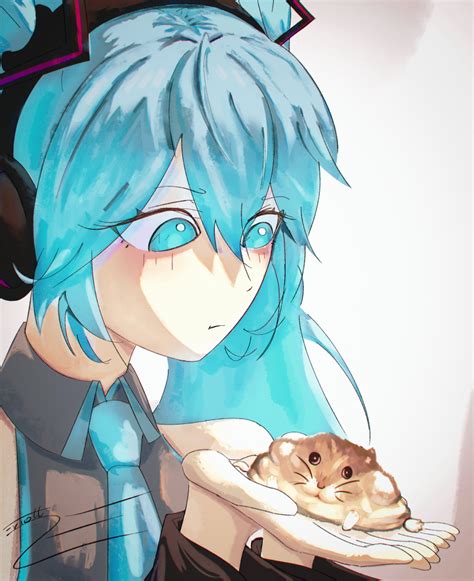 Safebooru 1girl Absurdres Animal Aqua Eyes Aqua Hair Aqua Necktie