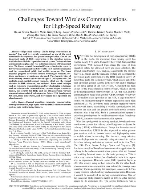 Pdf Challenges Toward Wireless Communications For High Speed Railway