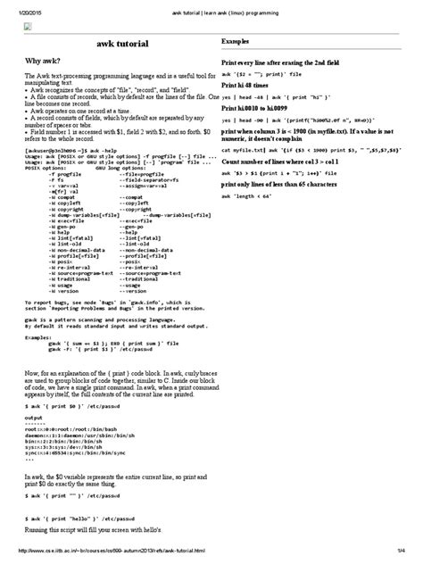 Awk Tutorial Learn Awk Linux Programming Pdf Computer