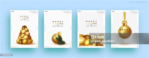 메리 크리스마스와 새해 복 야 둥근 크리스마스 공 크리스마스 트리 소나무 모양축제 배경 사실적인 장식 디자인 요소 세트 포스터