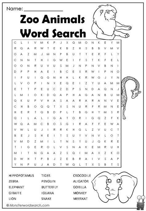 Printable Word Search Animals