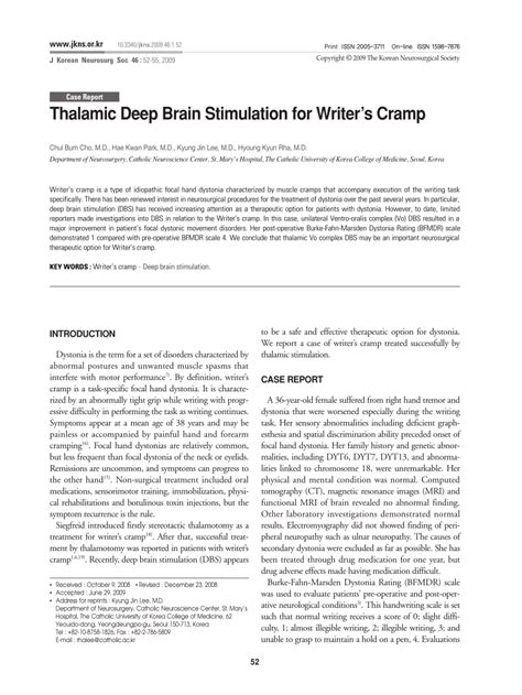 Pdf Thalamic Deep Brain Stimulation For Writers Cramp