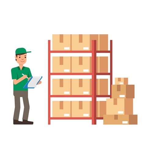 Almacén Inventario Y Trabajadores De Entrega Ilustración De Vector De