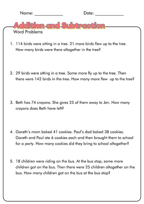 Addition And Subtraction Word Problems 4th Grade Math Worksheets Subtraction Word Problems