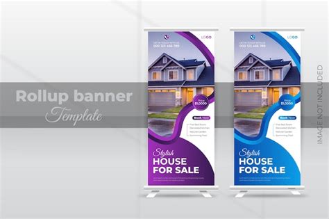 현대적이고 창의적인 미니멀리스트 부동산 롤업 배너 템플릿 또는 디자인 Standee 디자인 프리미엄 벡터