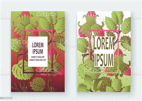 딸기 패턴 디자인 템플릿 제품 손으로 그린 레드 베리 귀여운 트렌디한 어두운 배경에 꽃이 만발한 녹지 덤불 그래픽 일러스트레이션 웨딩 초대장 포스터 카드 표지 제품 벡터 0