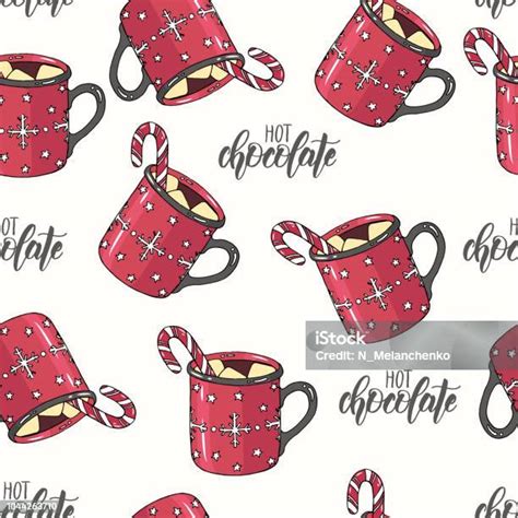 완벽 한 크리스마스 패턴 손으로 그려 사탕 마 시 멜로와 핫 초콜릿의 컬러 컵 레터링입니다 벽지 웹 페이지 배경 표면 질감에 대 한 패턴을 사용할 수 있습니다 0명에 대한