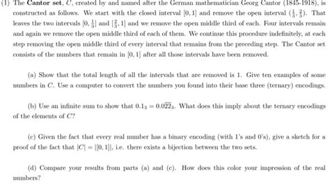 solved 1 the cantor set c created by and named after the