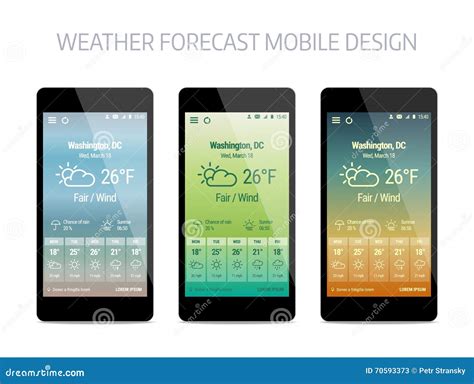 Template Of Weather Forcast Mobile Aplication Stock Vector Illustration Of Application