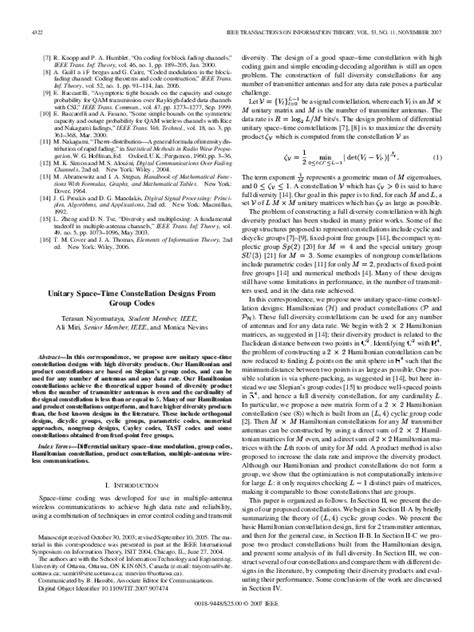 Pdf Unitary Spacetime Constellation Designs From Group Codes
