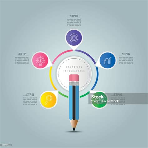 교육 Infographics 템플릿 5 단계 옵션입니다 타임 라인 Infographic 프레 젠 테이 션 워크플로 레이아웃 다이어그램 연례 보고서 웹 디자인에 대 한 벡터